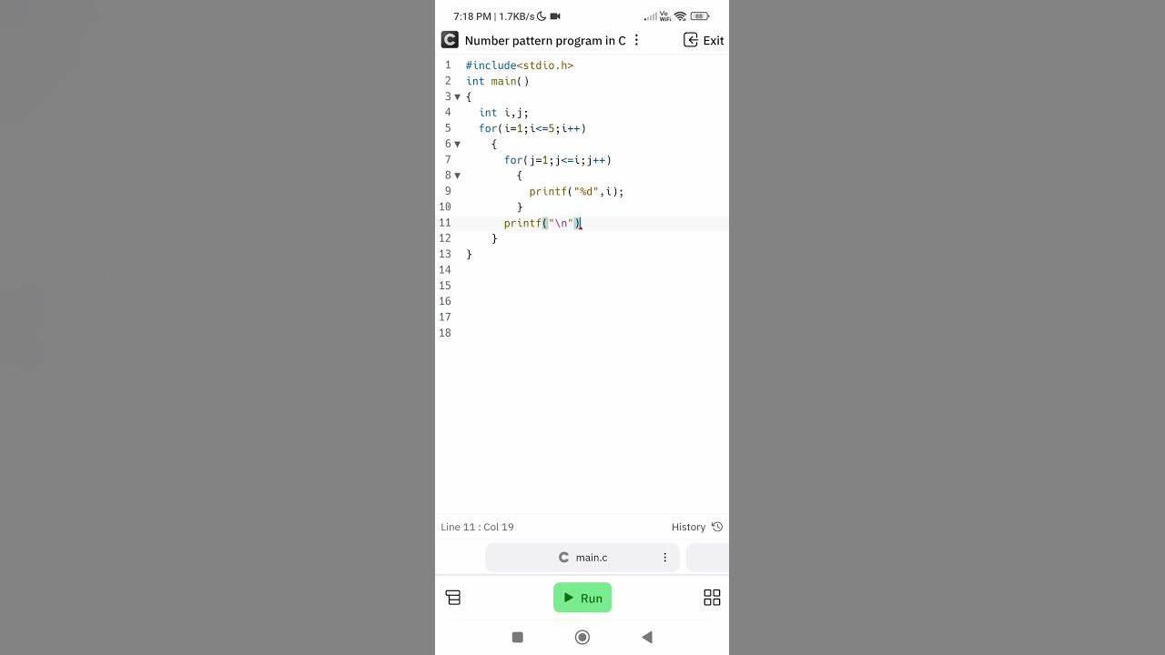 Write A C Program To Print Number Pattern Shorts Coding Clanguage Like Youtube