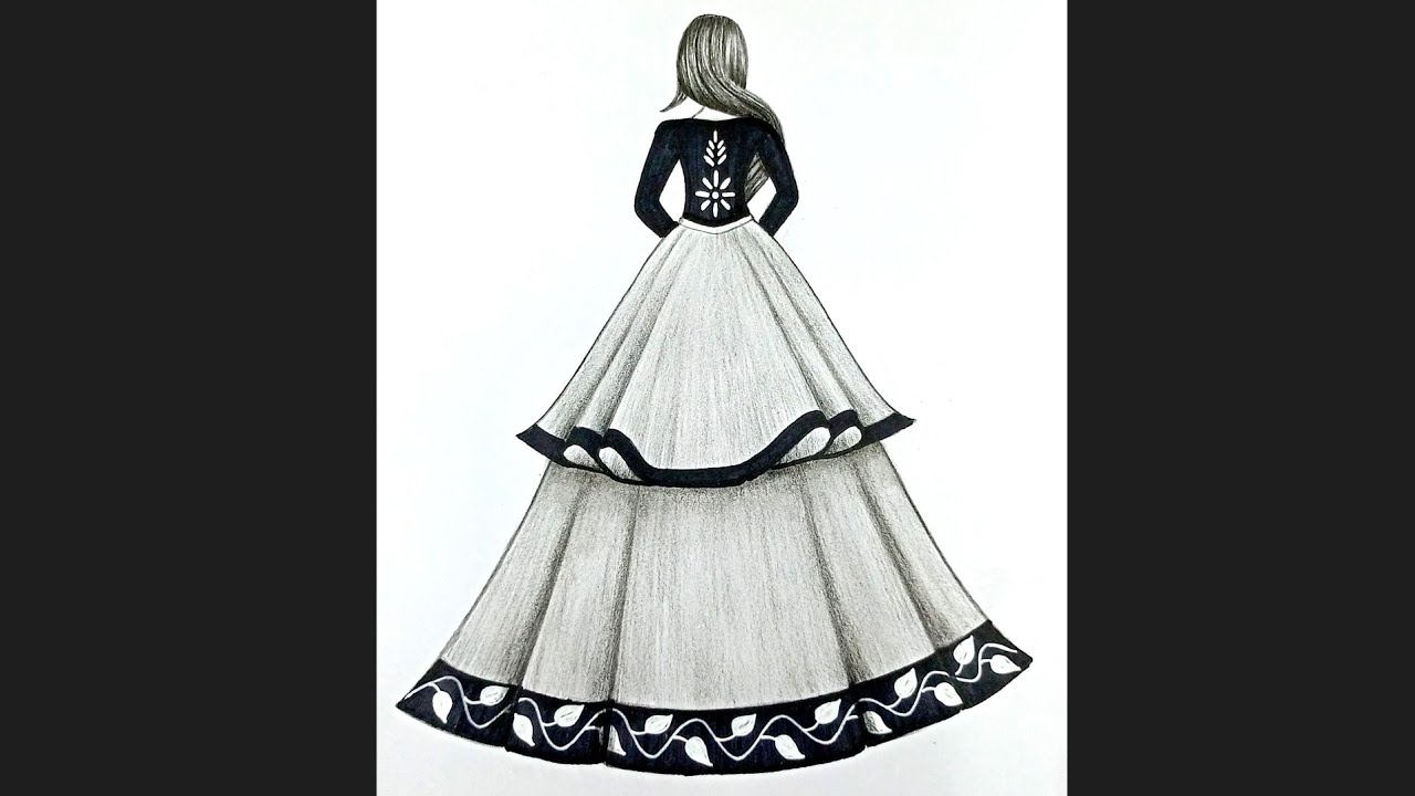 How To Draw A Girl With Beautiful Traditional Dress | Girl Backside ...