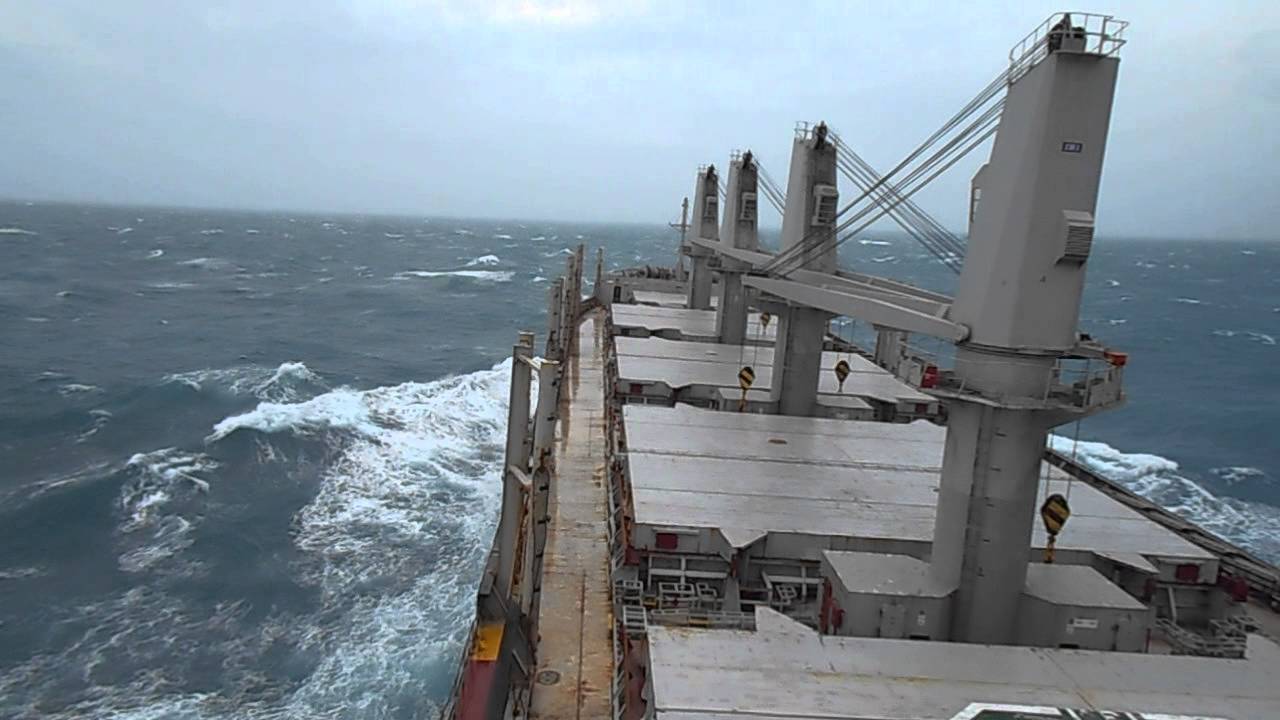 Vessel making way in heavy weather - YouTube