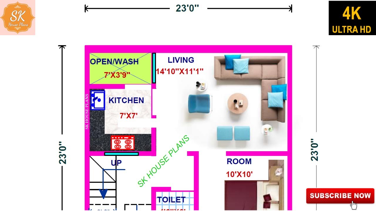 HOUSE PLAN 23' X 23’ / 529 SQ.FT / 59 SQ.YDS / 49 SQ.M / 59 GAJ / WITH ...