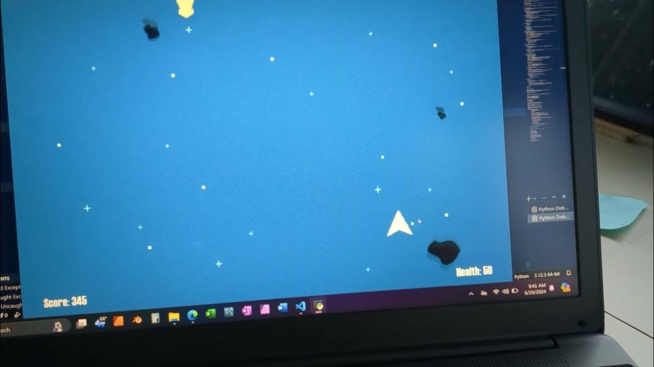 python asteroids update (lunatic dares to record without screen-capture software!) - YouTube