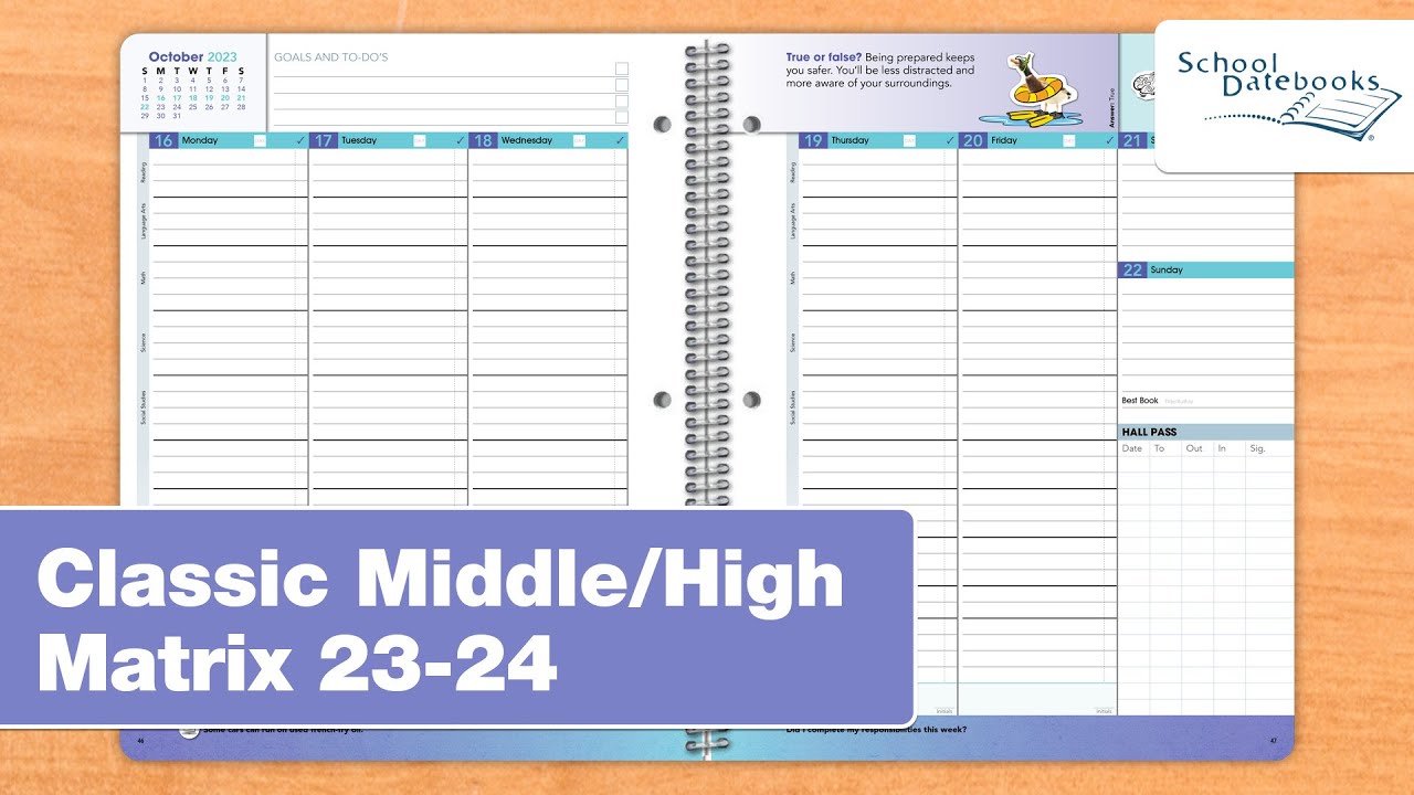 Classic Middle High Matrix 2023-24 Datebook - YouTube