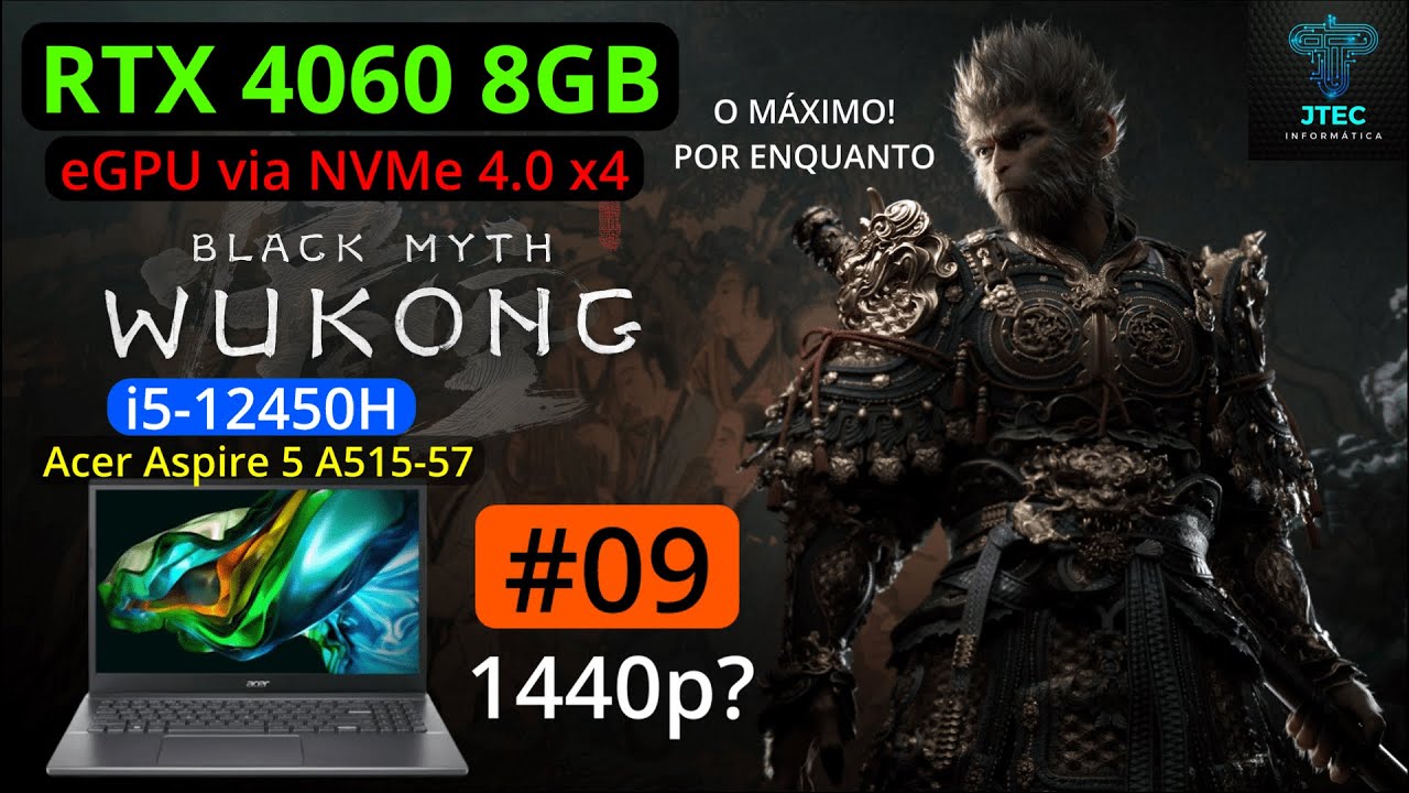 RTX 4060 8GB via eGPU NVMe 4.0 x4 no Acer Aspire 5 A515-57, i5-12450H ...