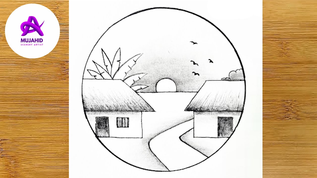 Easy Circle Pencil Shading | Simple Scenery Drawing Tutorial by Mujahid ...