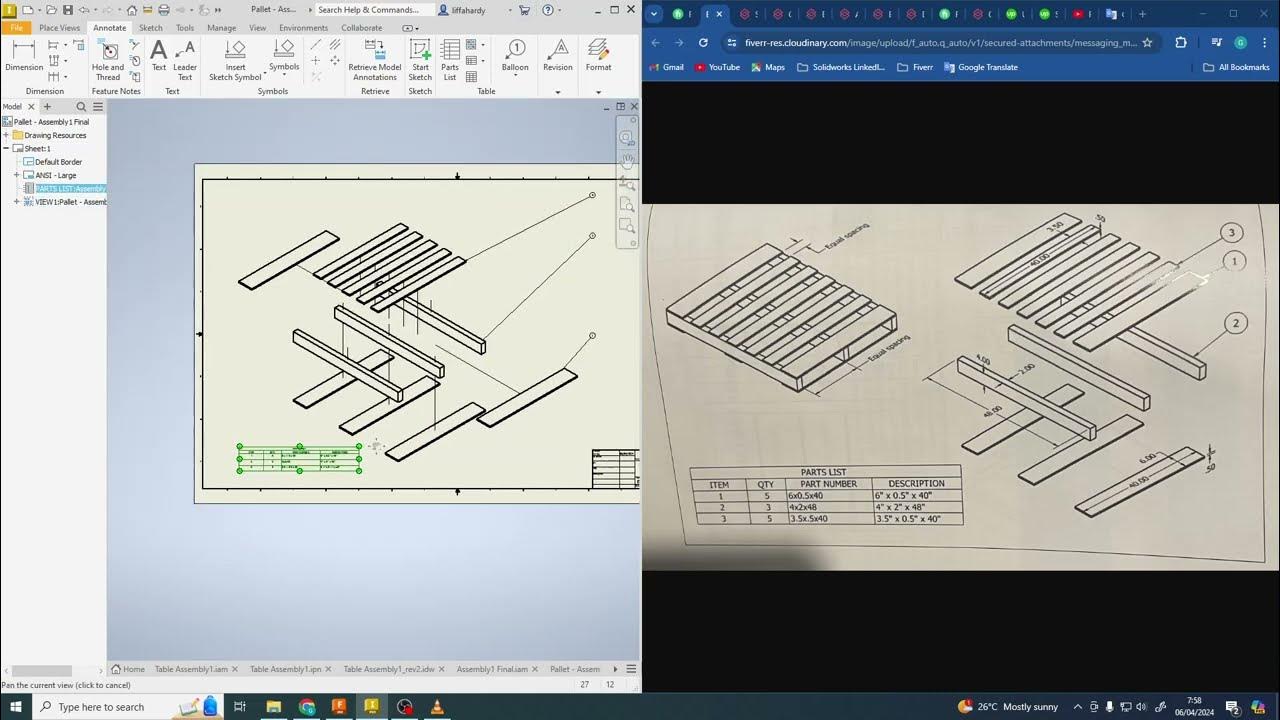 How To Make A Pallet CAD Model Exploded View Drawing on Autodesk Inventor Professional 2024 ...