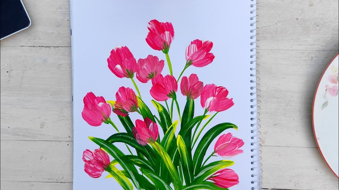 Easy way to draw flowers//Satisfying flowers painting with Acrylic ...