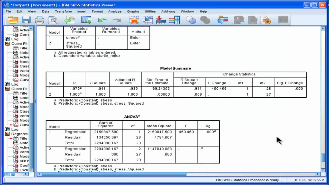 Curvilinear Regression - SPSS (part 6) - YouTube