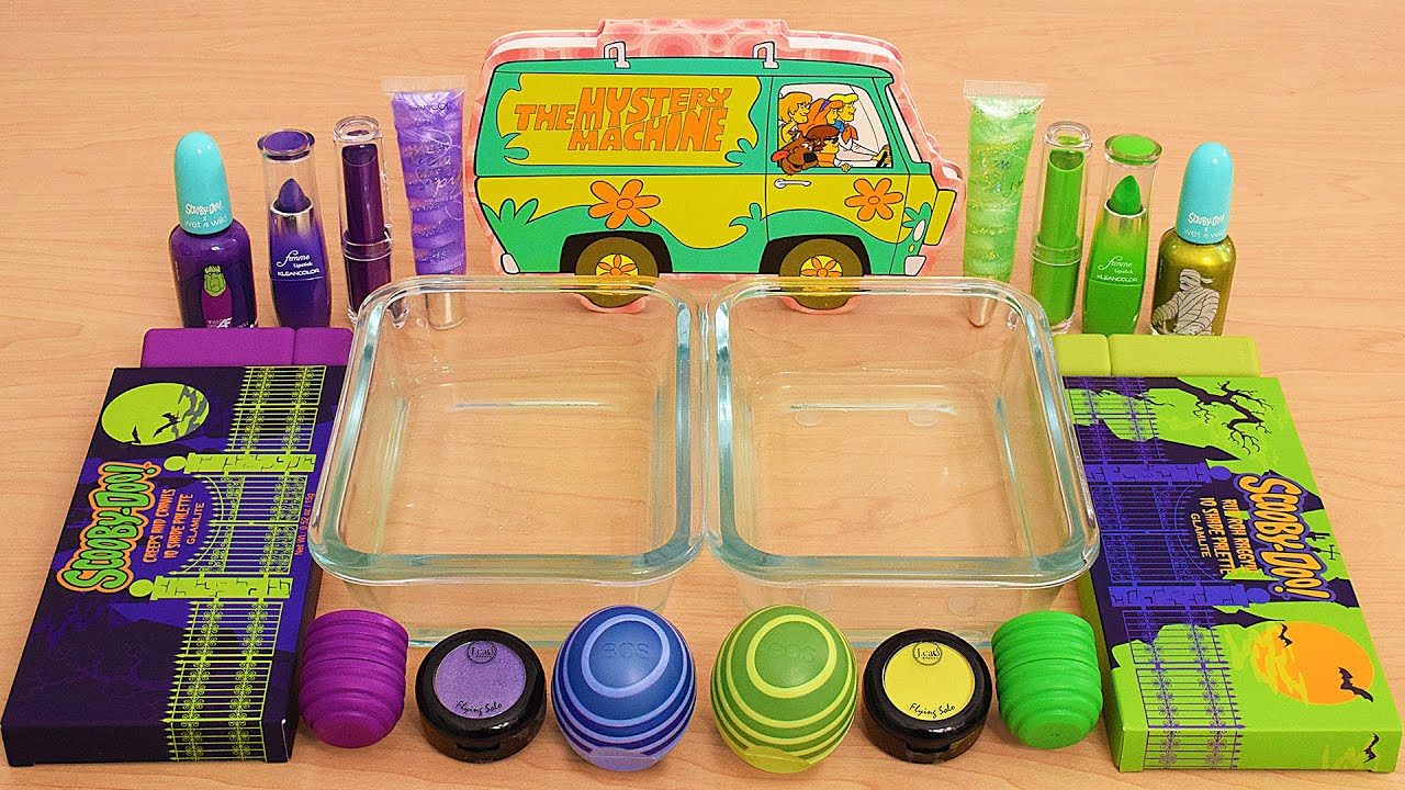 Purple vs Green Scooby Doo Slime ASMR - Mixing Makeup Eyeshadow Into ...