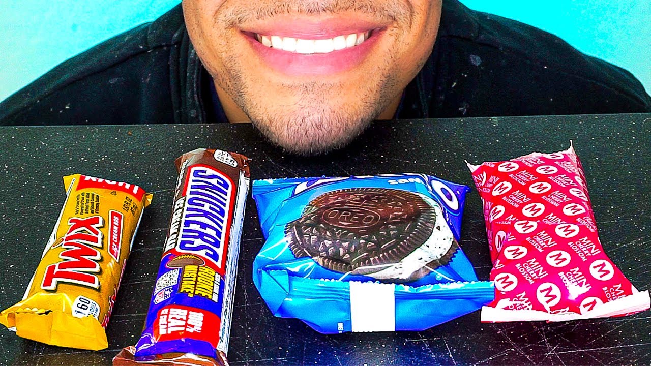 ASMR TWIX SNICKERS OREO MAGNUM ICE CREAM BARS SANDWICHES EATING SOUNDS ...