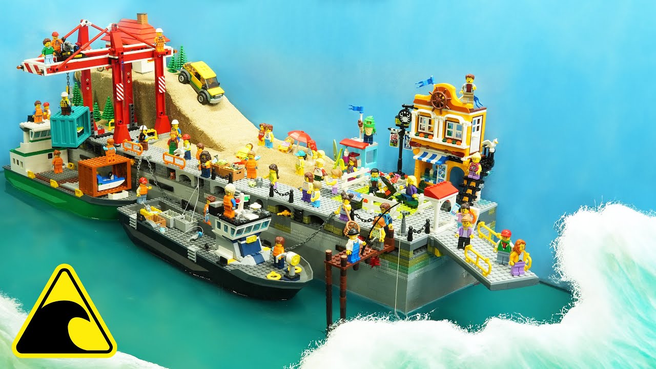 Tsunami Sinks Lego Ships in Harbor - Lego City Disaster - Dam Breach ...