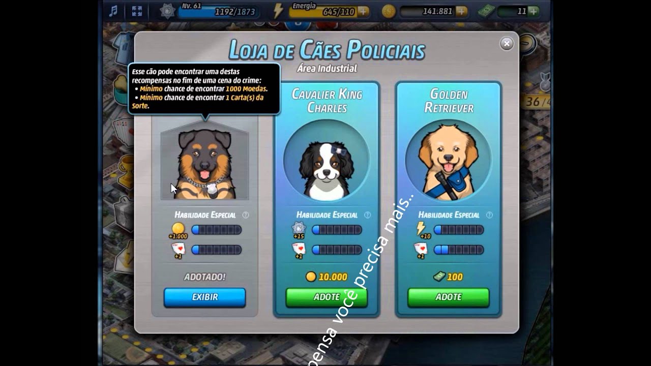 Explicação sobre cães do criminal case. (Como conseguir , alimentar ...