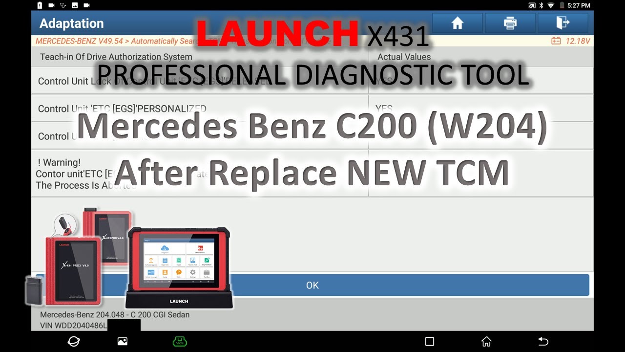 Mercedes Benz C200 (W204) replace New TCM by LAUNCH X431 - YouTube