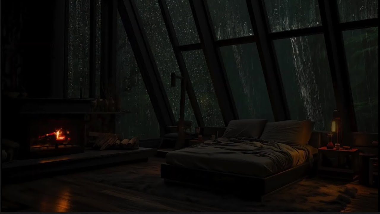 🔴 24/7 Rain Ambience with Fireplace ~ Relaxing Rain Sounds for Sleeping ...