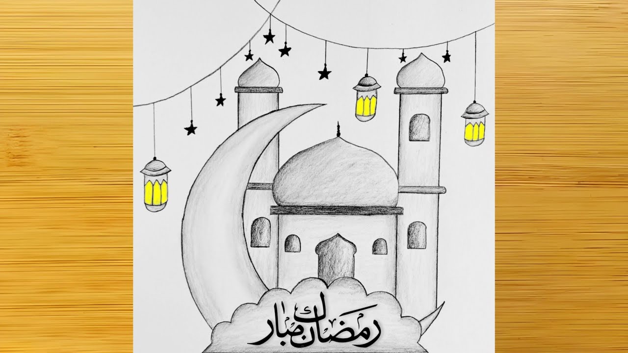 Ramadan Kareem Drawing || Ramadan Art || How to draw mosque and moon ...