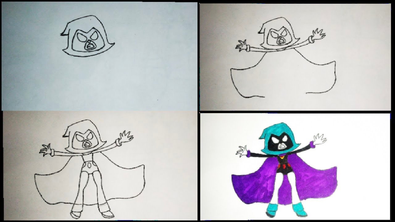 Teen titans go raven step by step drawing - YouTube