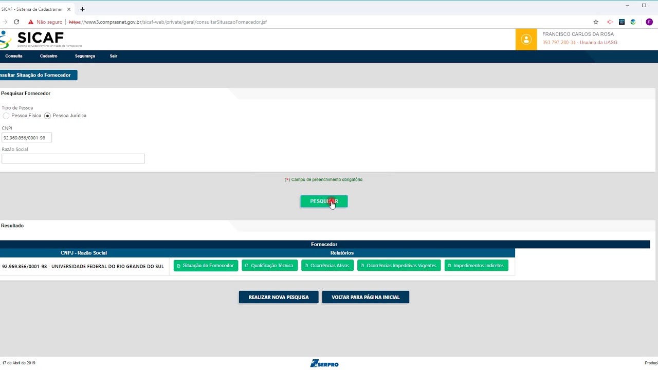 Como Consulta SICAF no Compras Governamentais - YouTube