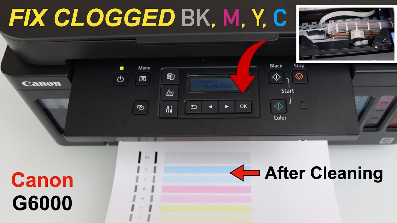 Canon Pixma G6000 Fix Clogged BK, Y, M, C Ink With Cleaning & Deep ...