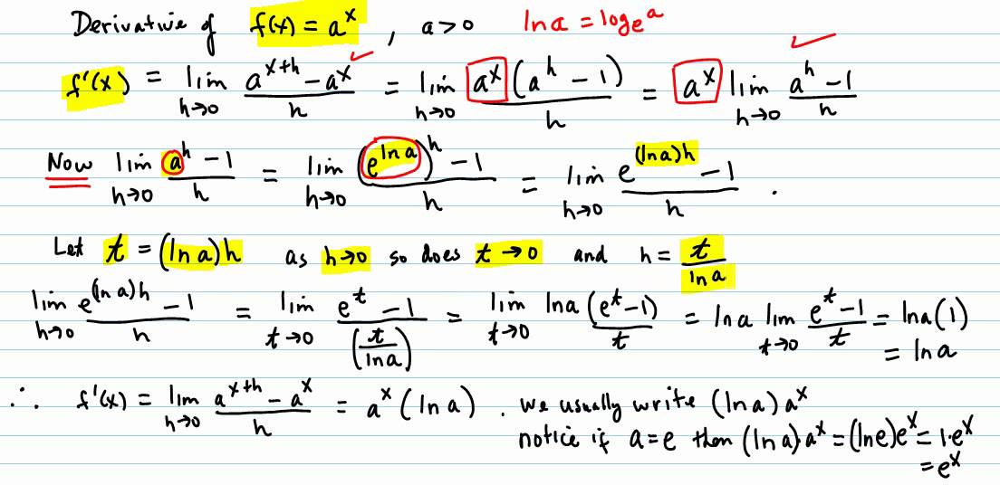 Derivative of a^x - the derivation - YouTube