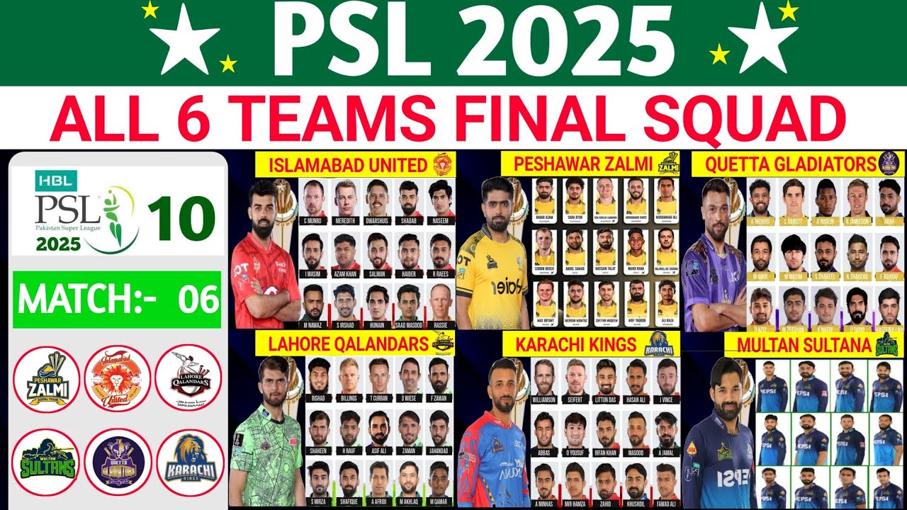 PSL 2025 Squads | PSL 2025 All Teams Final Squad | Pakistan Super ...