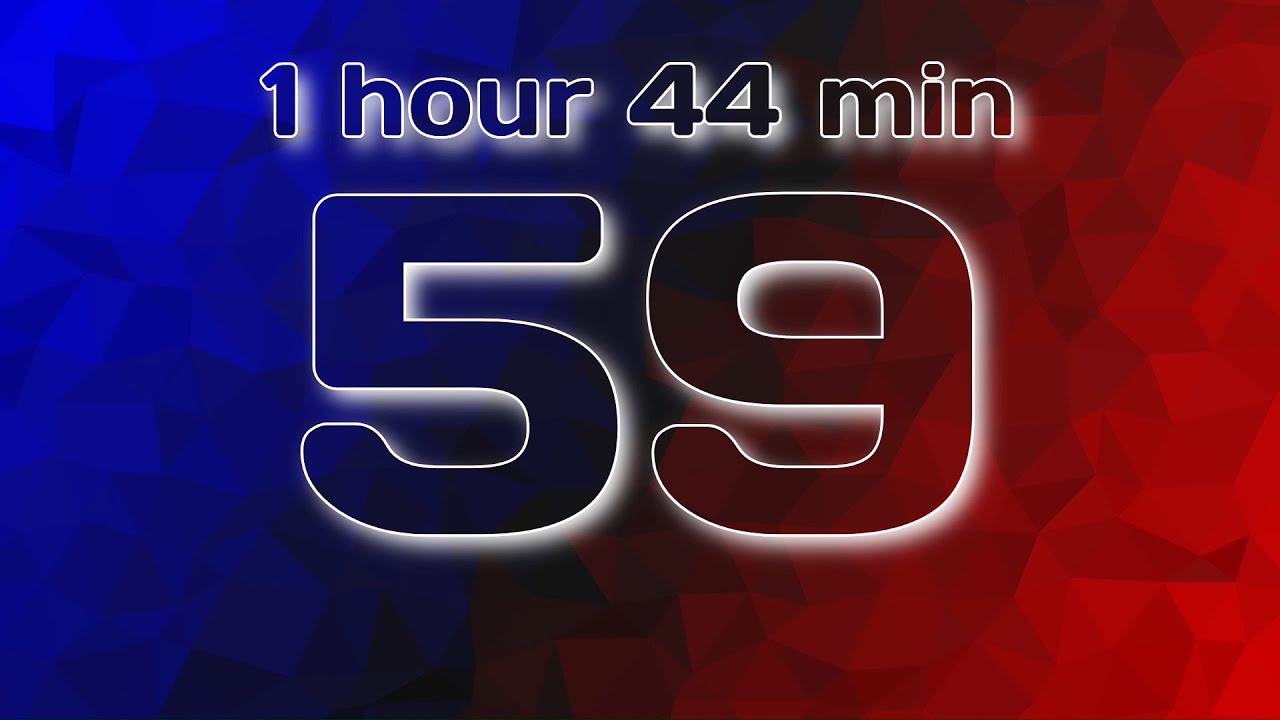 1 hour 45 minute (105 minute, 6300 second) Blue and Red Countdown Timer ...