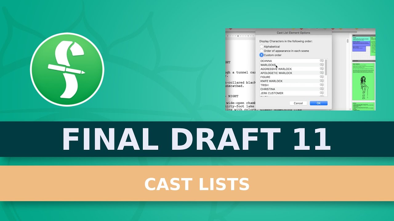 Creating Cast Lists in Final Draft 11 - YouTube