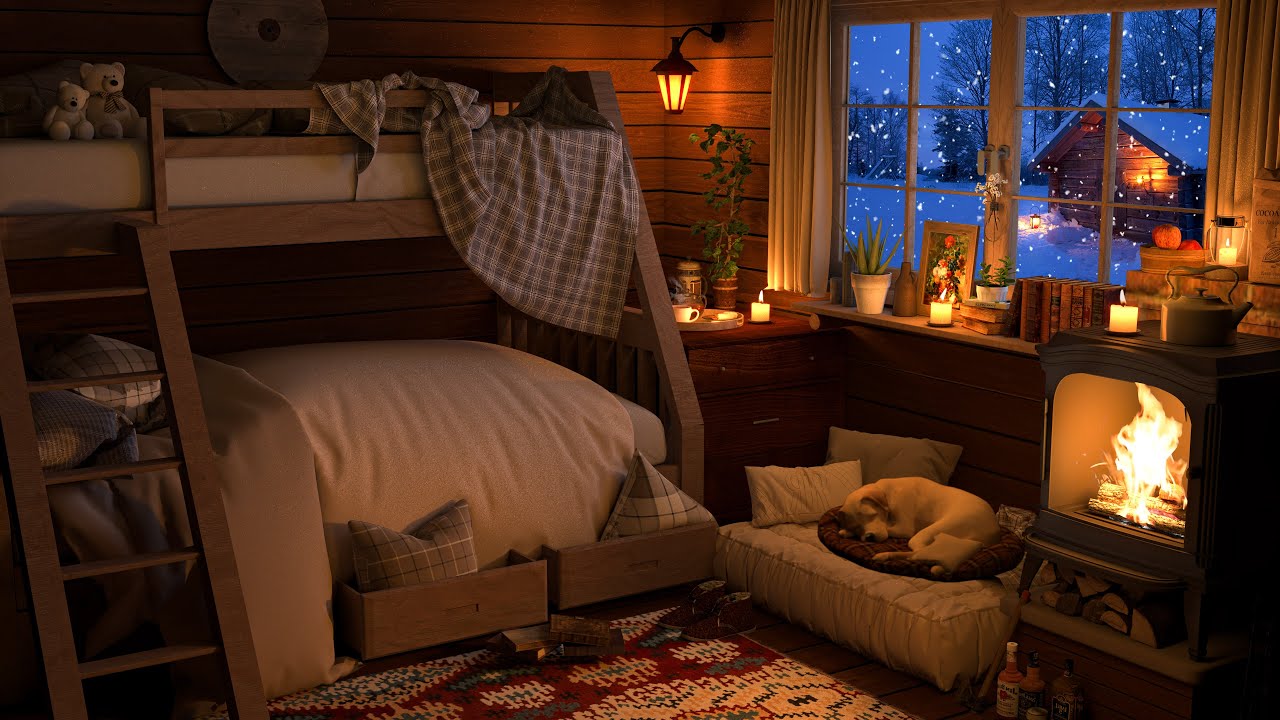4K Cozy Winter Cabin, Fireplace with Piano Jazz Music to Relax/Study ...