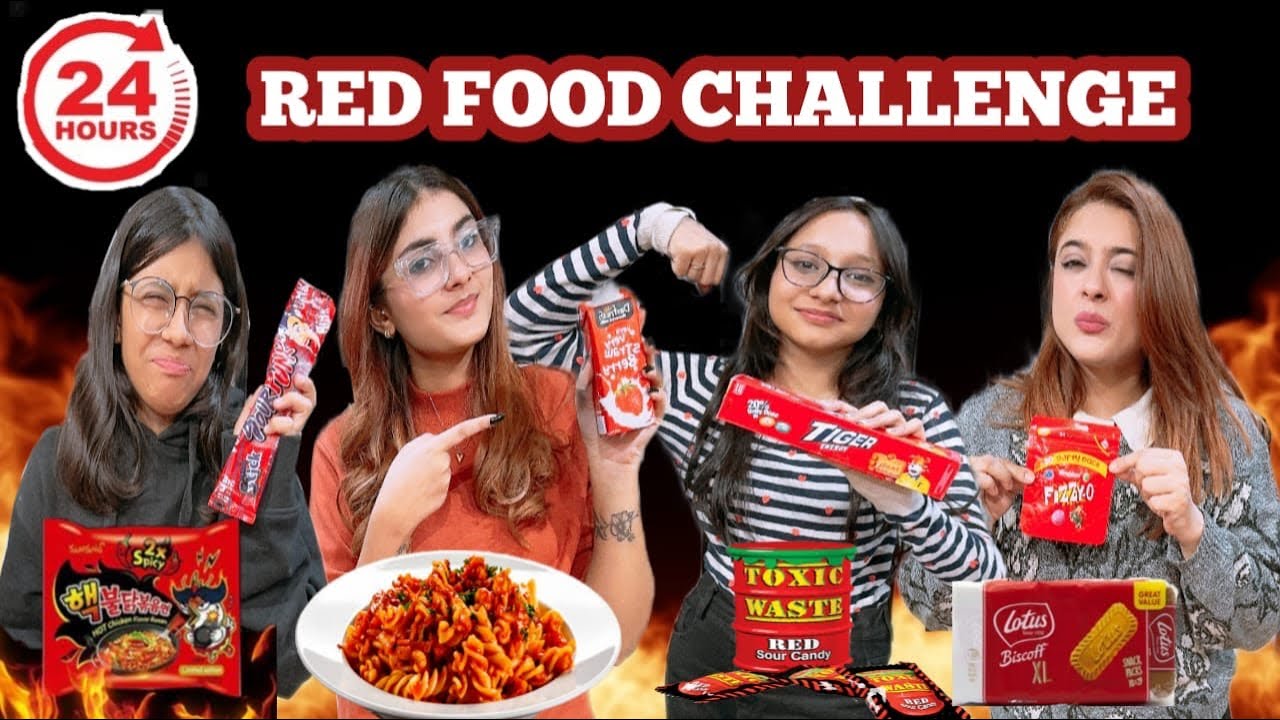 Red food challenge for 24 hours 🕛😍| weird combinations 😋| Happy ...