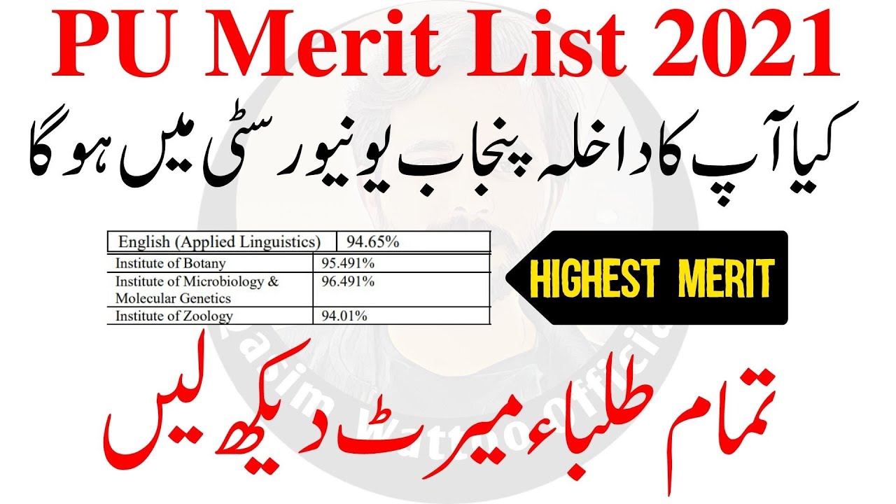 Punjab University Admission 2022 | PU Merit List 2021 BS 1st & 5th ...