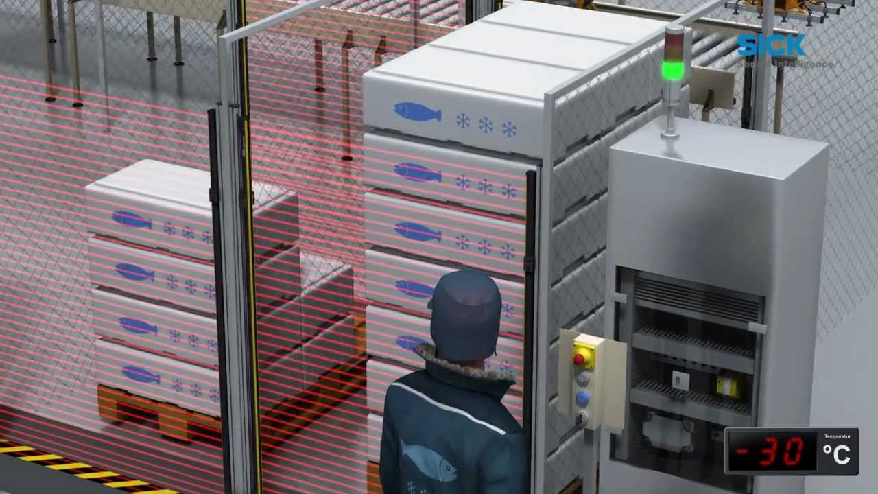 deTec4 Core from SICK for access protection to a depalletizer in a cold ...