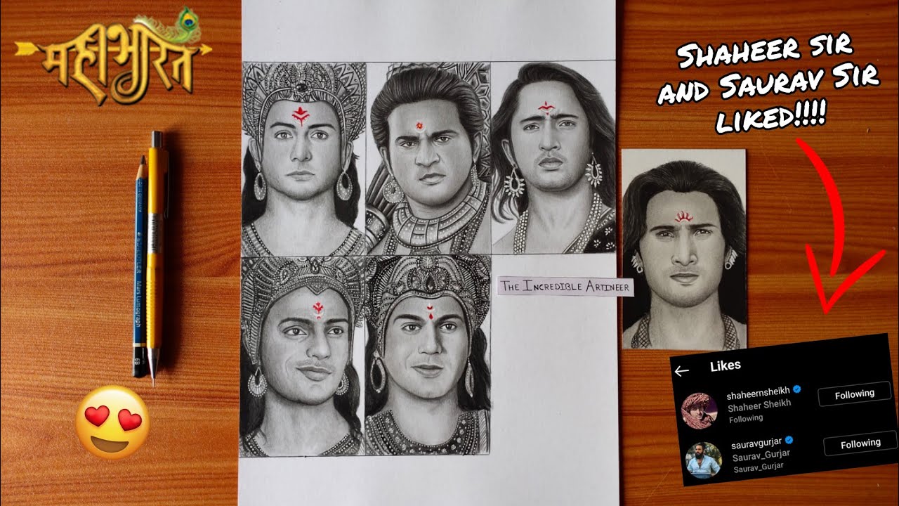 Drawing Pandavas and Karna | Yudhishthir, Bhim, Arjun, Nakul, Sahadev ...