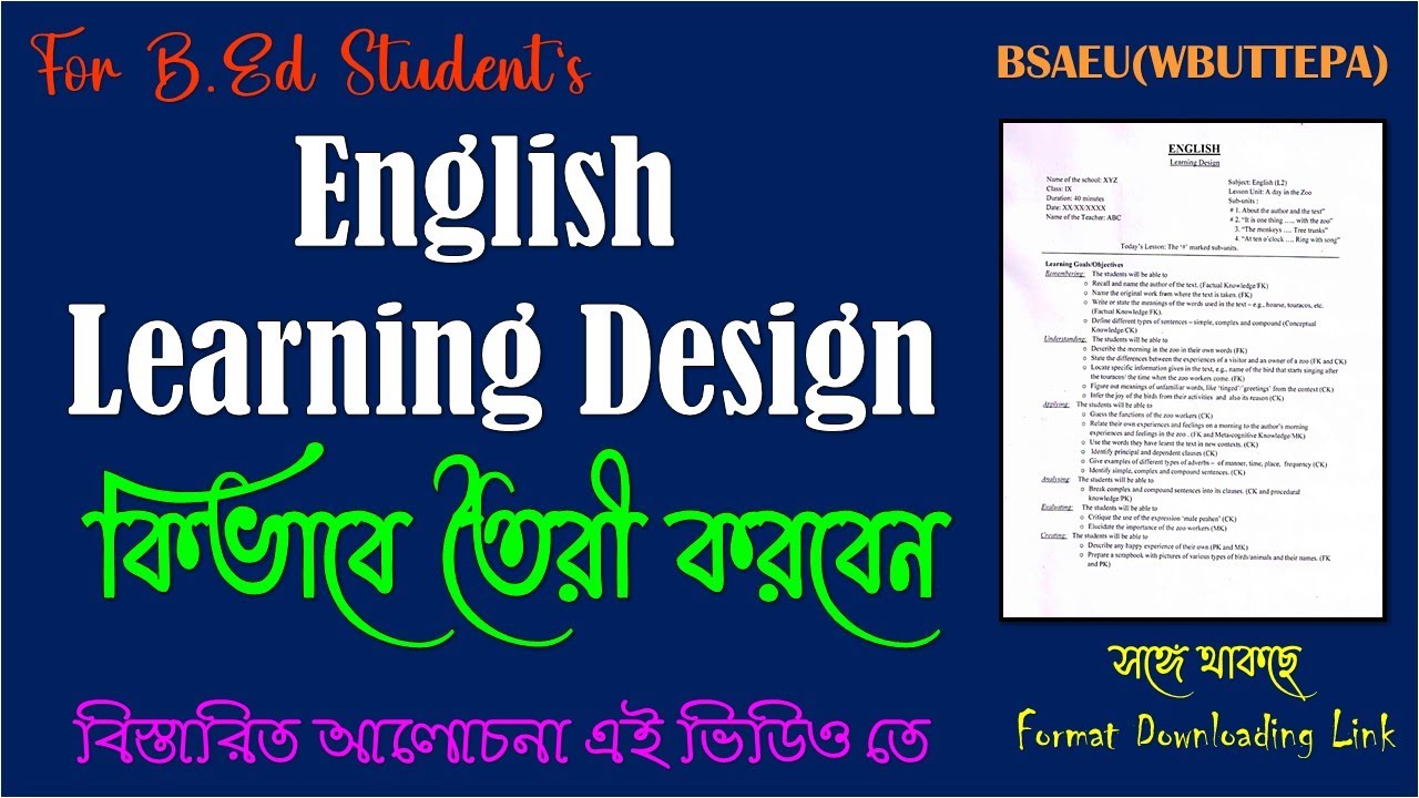 English Learning Design Demo Format for B Ed 2nd Semester & 3rd ...