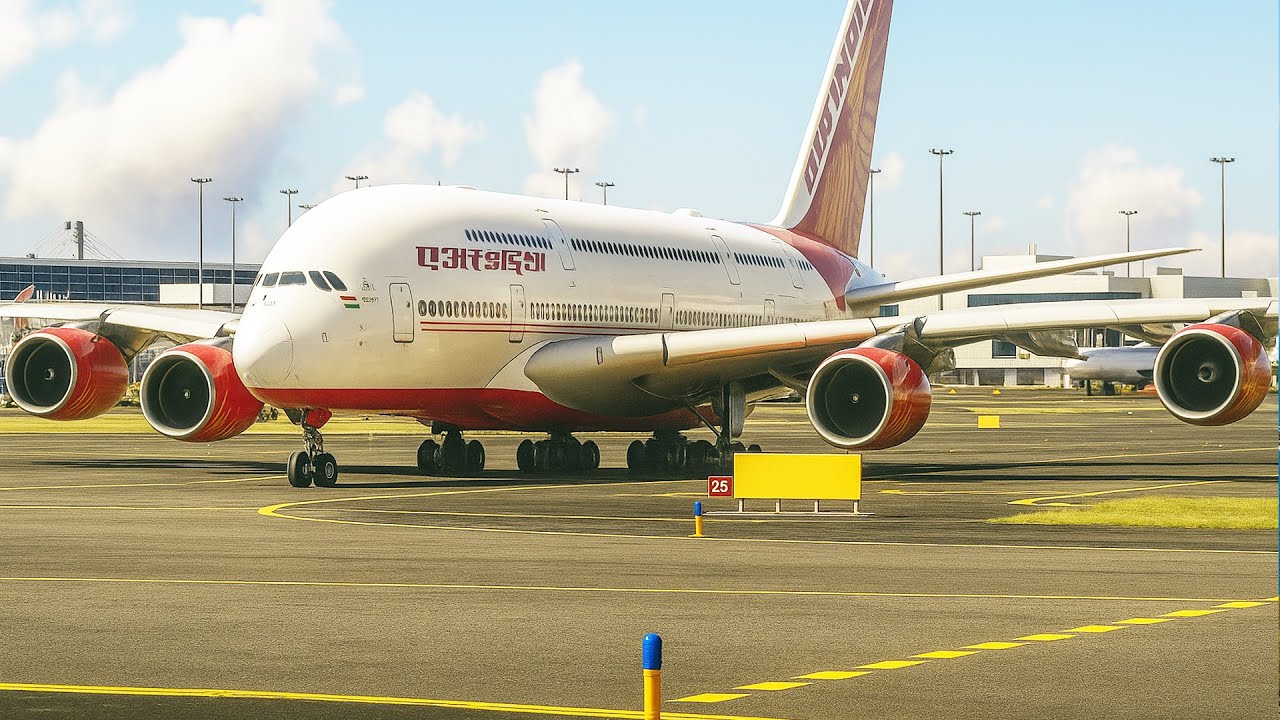Smooth and Beautiful Landing! Air India Airbus A380 Touches Down at ...