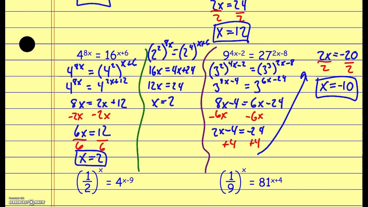 Solving Exponential Functions Using Common Bases - YouTube