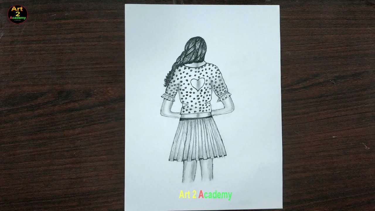 Draw 3d Girl back side step by step , Deautiful girl drawing | Art 2 ...