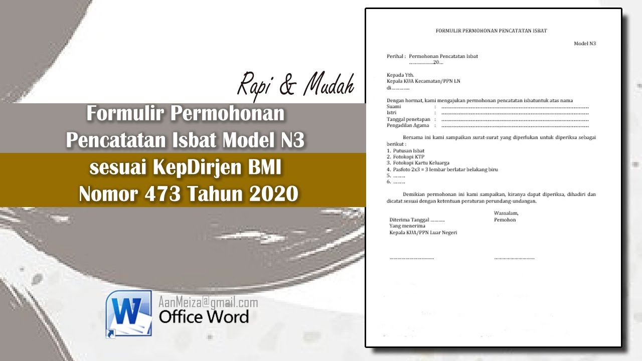 Formulir Permohonan Pencatatan Isbat Model N3 sesuai KepDirjen BMI No ...