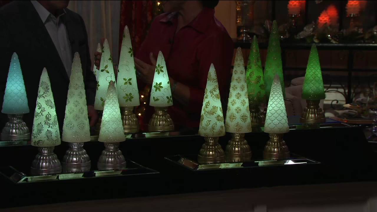 Set of 3 Illuminated Glistening Wax Trees by Valerie on QVC - YouTube