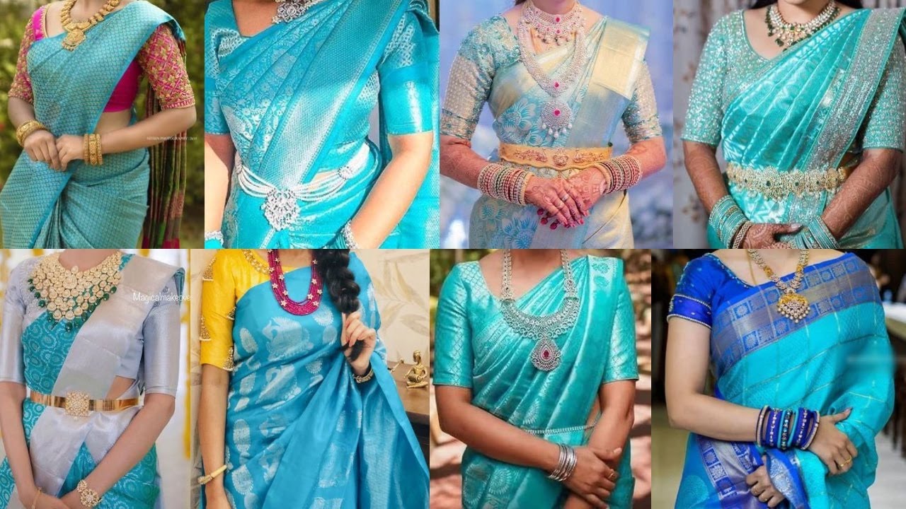 BEAUTIFUL TURQUOISE SAREES WITH MATCHING JEWELLERY IDEAS FOR A NEW LOOK ...
