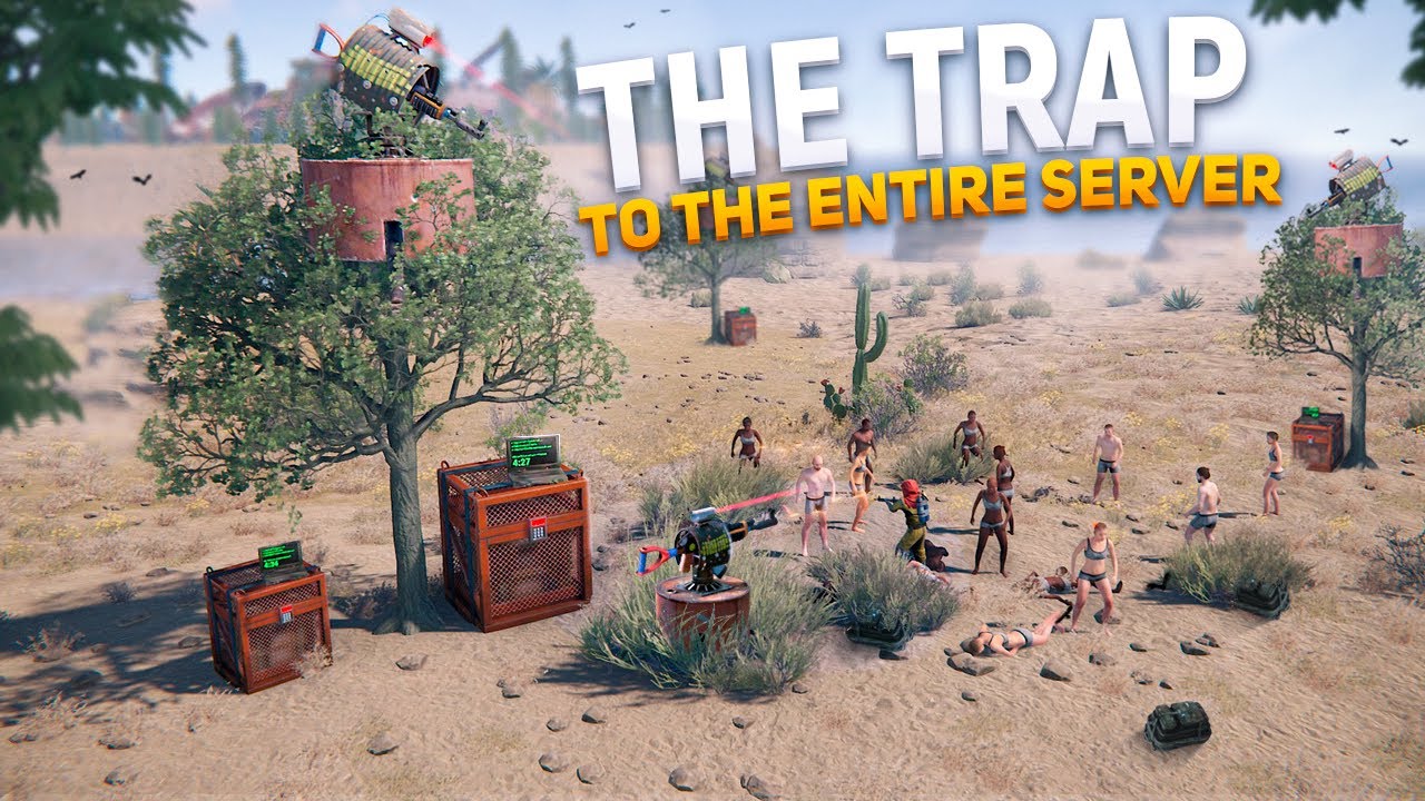 Auto Turret on trees!The trap to the entire server in Rust - YouTube