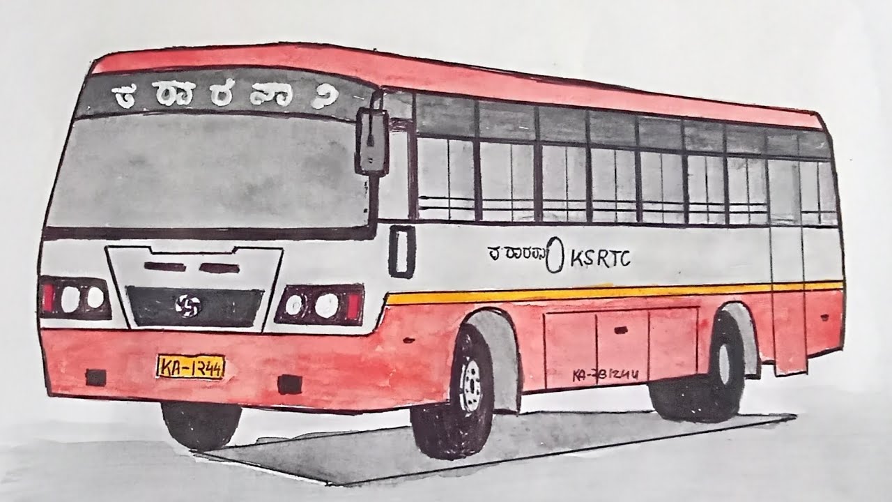 Easy Drawing KSRTC Bus with watercolour step by step | Easy Karnataka ...
