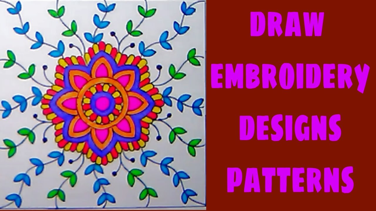 New Embroidery pencil sketch saree jaal with colour draw Free hand ...