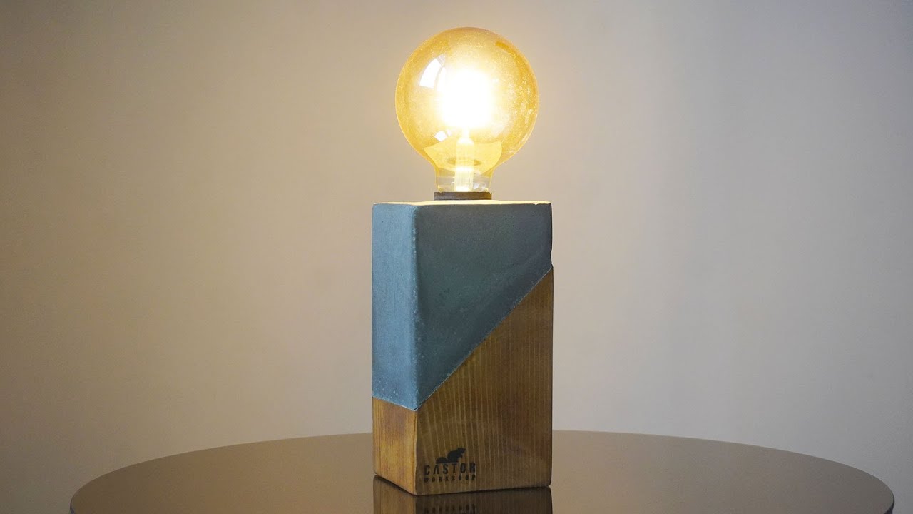 DIY Desk Lamp - Modern concrete and wood - YouTube