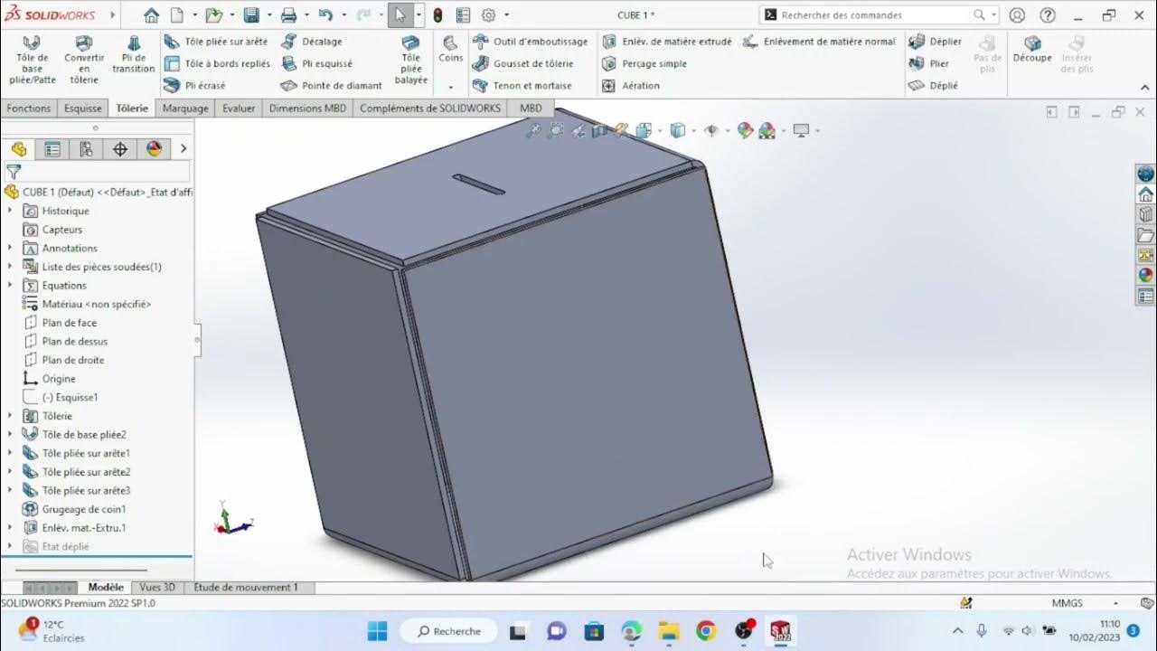 Tôlerie sur SolidWorks réalise une petite caisse en cube sur SolidWorks pour épargne de l'argent ...