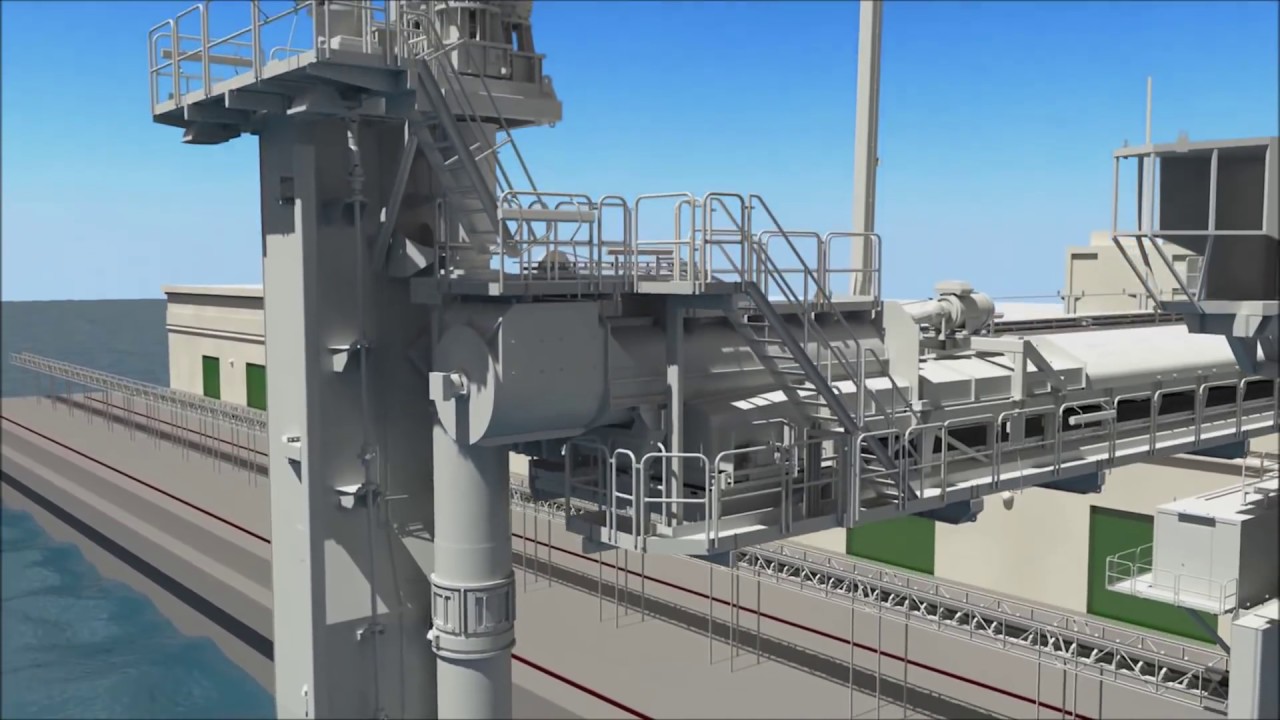 Siwertell continuously ship unloader in action - YouTube