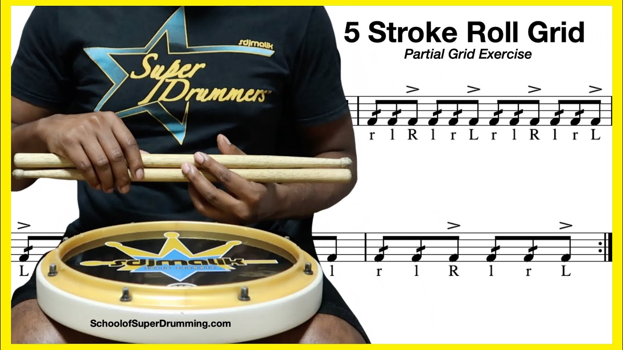 INTERMEDIATE FOR DRUMMERS | 5 Stroke Roll Grid + Breakdown - YouTube
