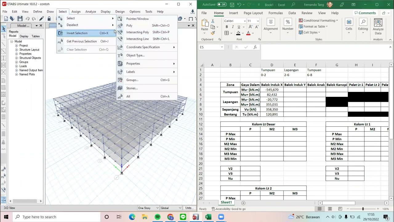 Cara Mengeluarkan Gaya Dalam ETABS Tugas Besar Struktur Beton - YouTube