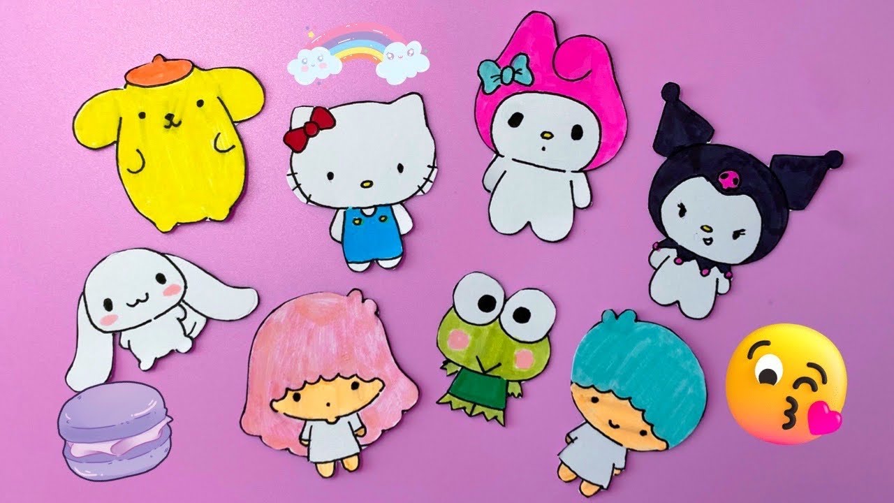Hello Kitty, My Melody, Kuromi, Kuropi paper DIY / ASMR Drawing - YouTube