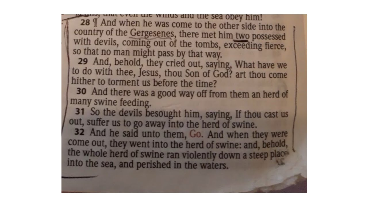 Was it 1 man or 2 men that Jesus cast out 👹legion into the pigs ...