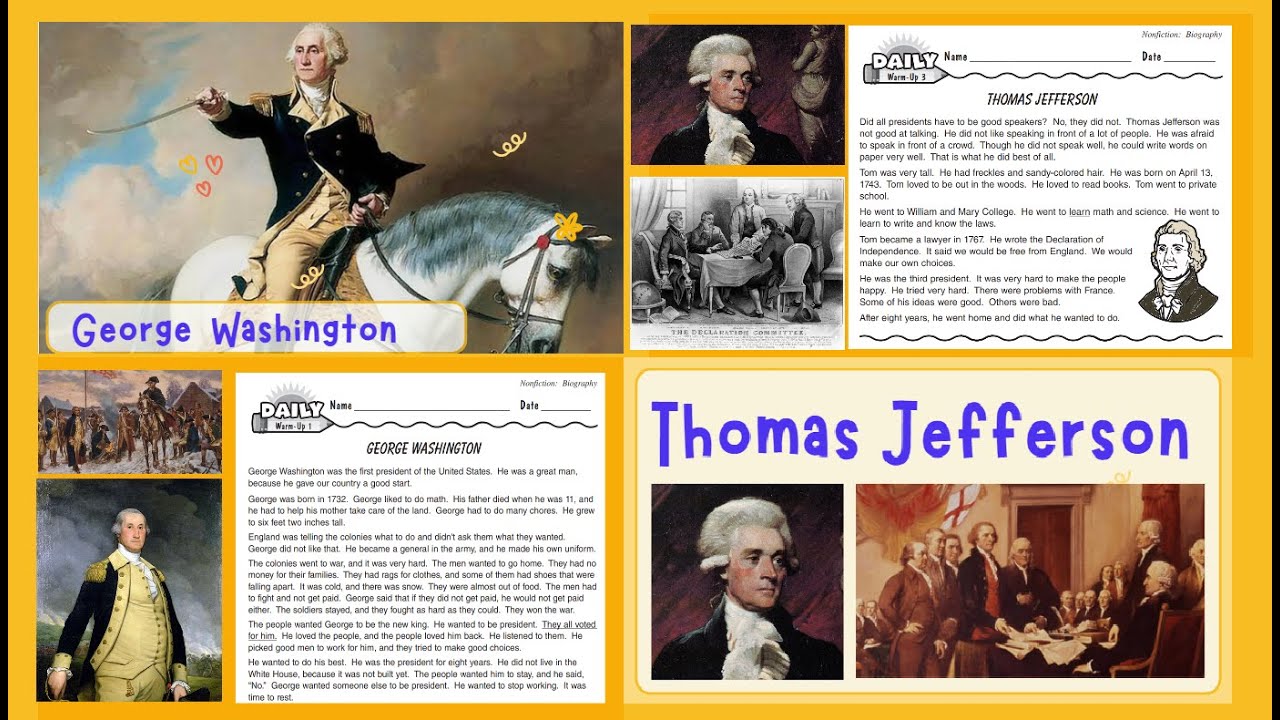 DAILY WARMUP READING 2| NONFICTION- Biography| George Washington-Thomas ...