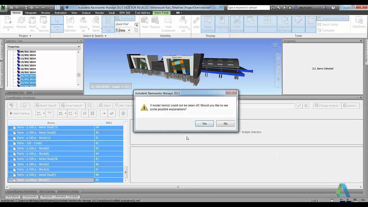 Using Navisworks Quantification and Timeliner to find upcoming materials needed - YouTube