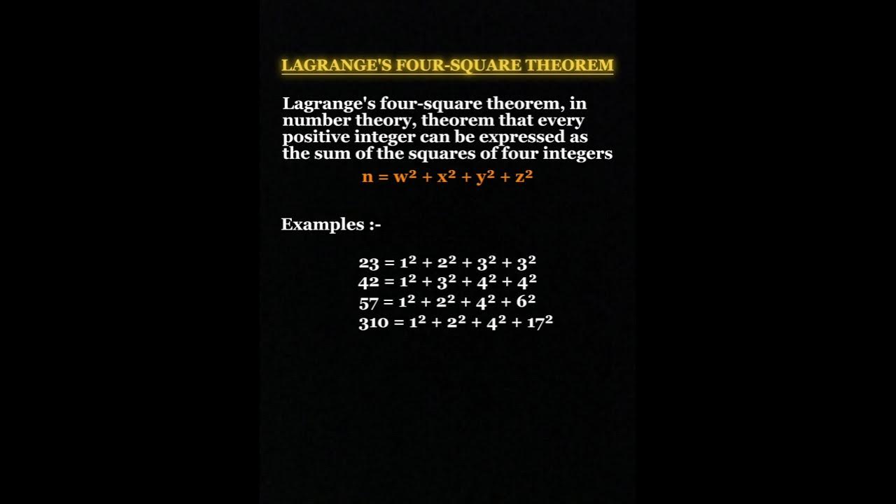 LAGRANGE'S FOUR-SQUARE THEOREM - YouTube